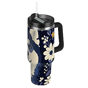 Selerdon 40 oz Tumbler Akita Bauhaus Design with Handle and Straw Lid Vacuum Stainless Steel Insulated Water Bottle Travel Mug Car Cup Holder Friendly BPA Free for Gym Travel Office