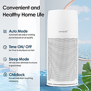 Air Purifiers for Home Large Room, NEWPAD HEPA Quiet Air Purifiers for Bedroom, Air Cleaner with Active Carbon for Pets' Dander, Dust, Smoke, Odors, Auto Mode, Child Lock,Timer, Night Light, White