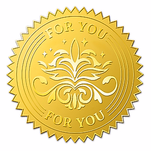 BENECREAT 100 Packs For You Vintage Filigree Embossed Gold Foil Stickers Vintage Filigree Self Adhesive Certificate Seals for Graduation, Notary Seals