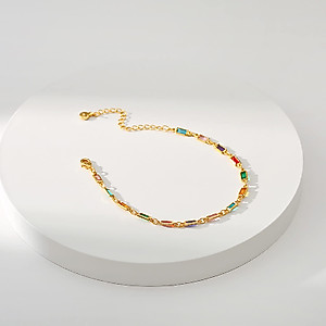 Colorful Crystal Bracelets for Women 18 Gold Plated Dainty Gold Square Crystal Charm Bracelet Cute Bracelet for Teen Girls