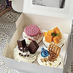 Feelfine 30pcs Cake Boxes 6x6x3 Inches White Bakery Boxes with Window Small Pastry Boxes Cookie Boxes Dessert Boxes for Cookies, Strawberries, Cupcakes, Pastries, Donuts