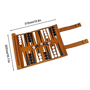 Andux Rollable Backgammon Board Game Microfiber Portable Chess Set PGSLQ-01(Brown)