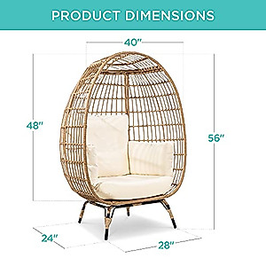 Best Choice Products Wicker Egg Chair, Oversized Indoor Outdoor Lounger for Patio, Backyard, Living Room w/ 4 Cushions, Steel Frame, 440lb Capacity - Ivory