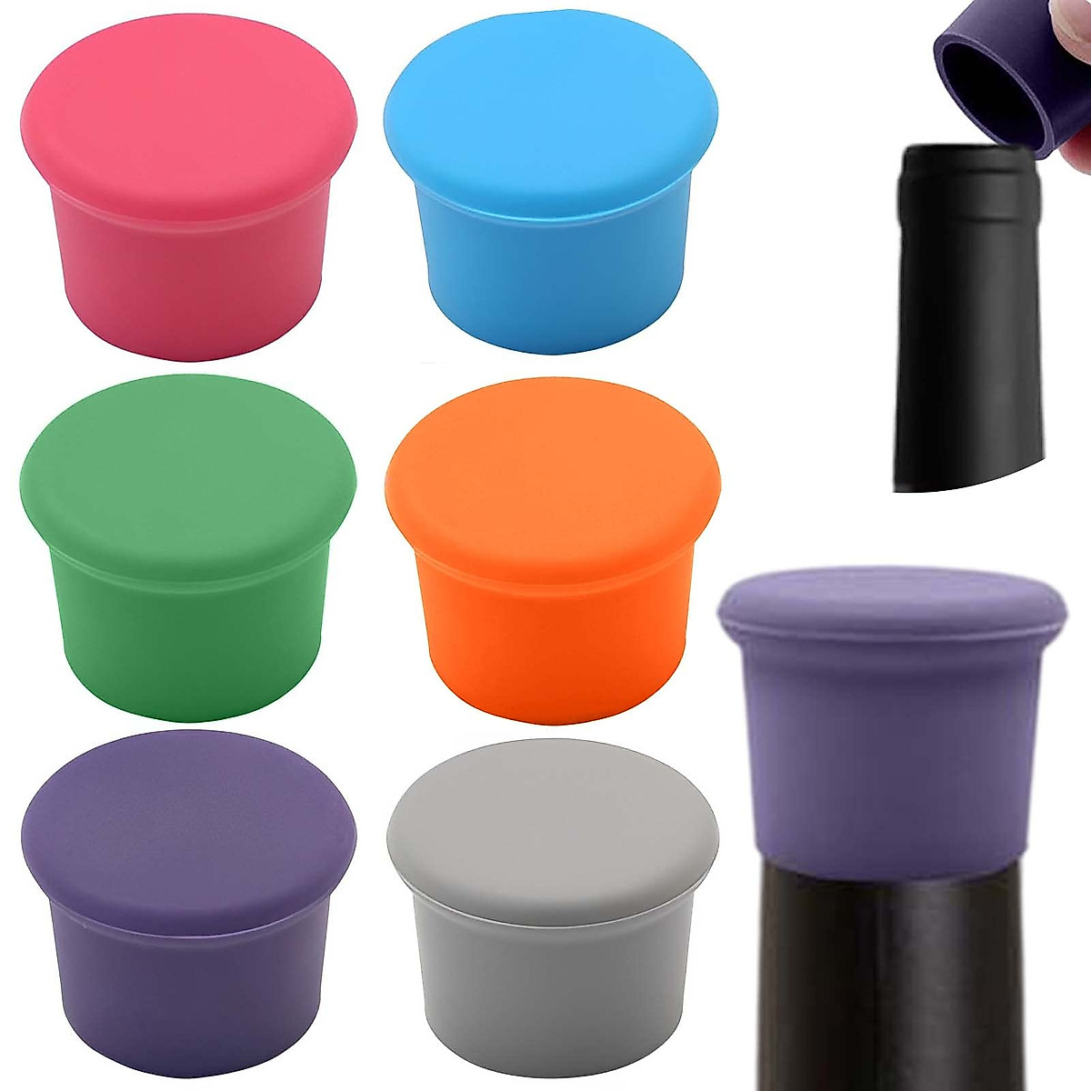 6 Pieces Silicone Wine Bottle Caps Reusable Beer Bottle Stopper Replace Bottle Stoppers for Corks to Keep Wine Fresh