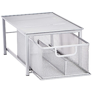 Amazon Basics Mesh Sliding Basket Drawer Storage Shelf Organizer, Silver