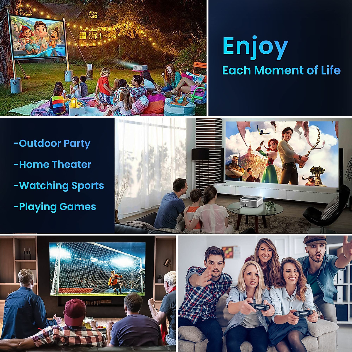 5G WiFi 1080P Projector 4K Supported - OSQ 800 ANSI HD Outdoor Movie with Bluetooth, 4P & ±50° Keystone, Zoom 50%, 300'' Home Cinema Video Support PPT, PS4, TV Stick, Laptop, Phone, white (O-410)