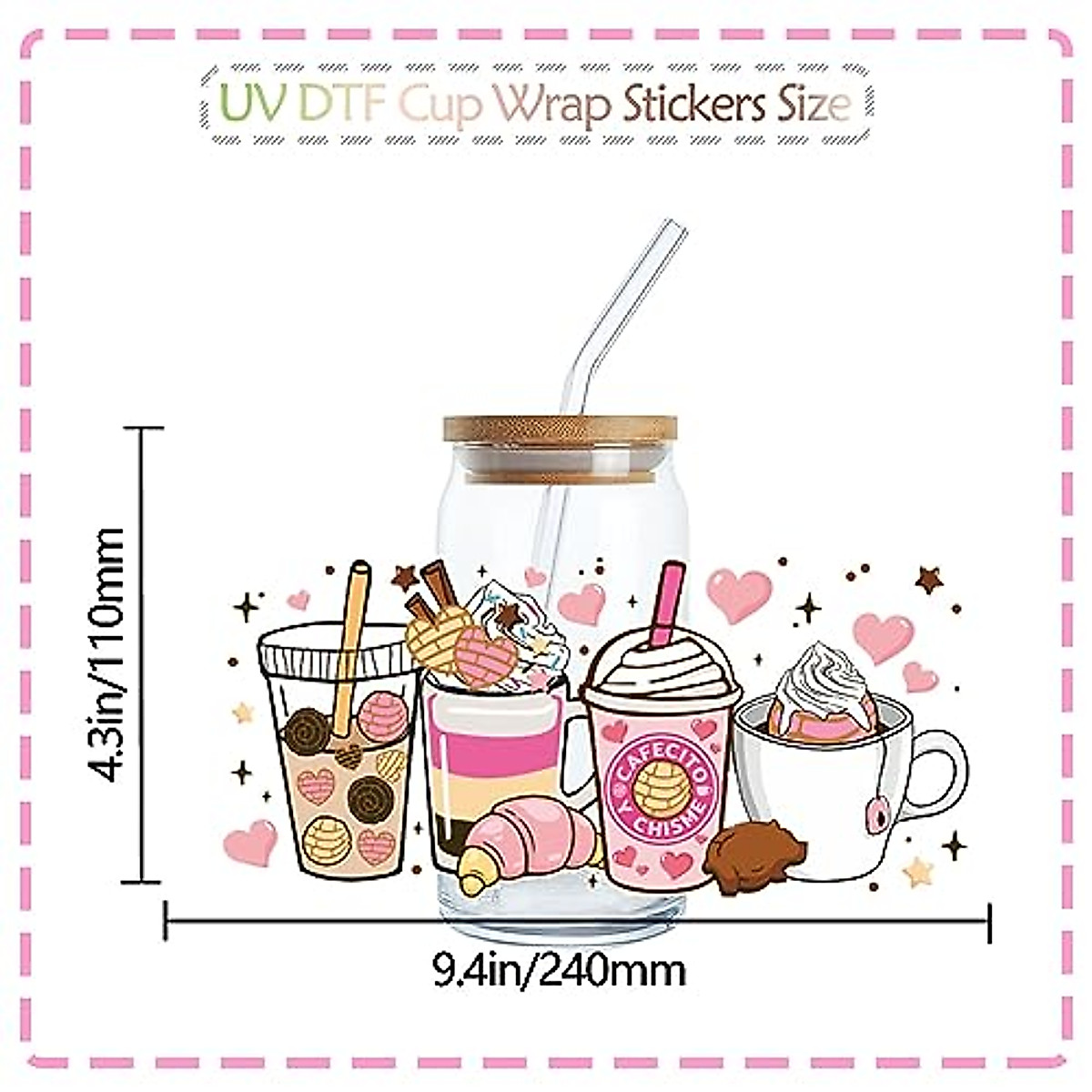 UV DTF Cup Wrap Transfer Stickers for Glass, 10 Sheet Rub on Transfers for Crafting, UV DTF Transfer Waterproof Sticker for 16OZ Libbey Glass Cups Furniture Craft Wood DIY Crafts (Cup-B)