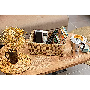 Large Wicker Storage Basket with Wooden Handles, Seagrass Baskets for Shelves, Natural Basket with Handle
