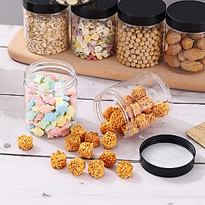 8OZ 32PCS Plastic Jars with Lids Empty Slime Cosmetics Containers Clear Gift Round PET Cream Jars with Black Lids Pen Labels for Kitchen Storage Spices Dry Food Body Butter Slime Making