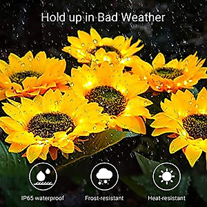 BLUEGUAN 4 Packs Solar Garden Lights, Solar Lights Outdoor Waterproof, Automatic Charging Sunflower Solar Flower Lights, Garden Solar Lights Decorative for Courtyards, Backyards and Lawn