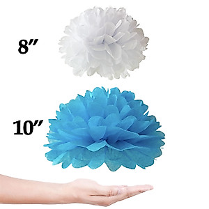 20PCS Acqua Blue,Light Blue,Orange & White Tissue Paper Pom Poms Set-Ideal for Birthday,Bridal Showers,Wedding,Baby Shower Party Decorations (14",10",8",6)