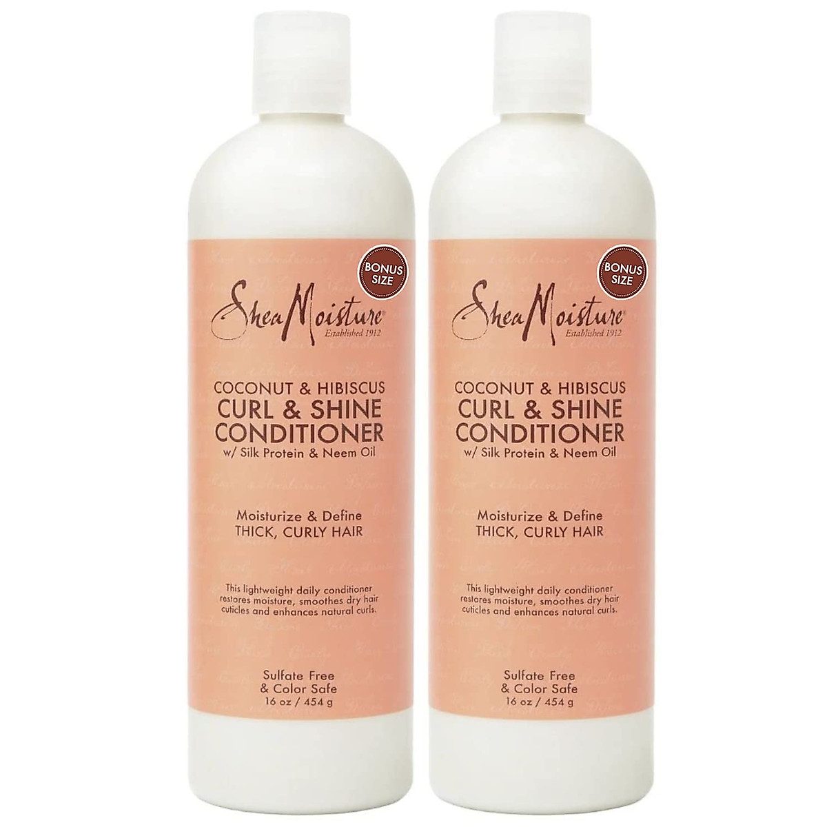 SheaMoisture Hair Conditioner Curly Hair Products, Coconut & Hibiscus Curl & Shine Conditioner, Shea Butter, Coconut Oil, Vitamin E & Neem Oil, Frizz Control, Family Size (2-Pack, 16 Fl Oz Ea)