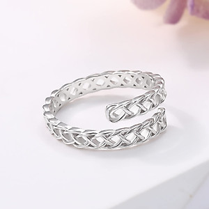 925-Sterling-Silver Celtic Flower Thumb Ring - Baroque Open Adjustable Resizable Ring Hawaiian Leaf Dainty Tail Pinky Toe Knuckle Rings Knot Eternity Wedding Band Ring Gifts for Women Men Teen (White Gold) (Celtic Knot Ring)