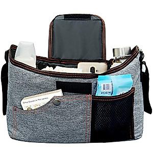 BlueSnail Stroller Bag Fits Stroller Organizer - Extra-Large Storage Space for iPhones, Wallets, Diapers, Books, Toys, & iPads (Grey)