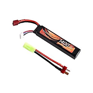 11.1V LiPo Battery Airsoft Deans Connector Rechargeable 1400mAh 30C Stick Battery with T Plug to Mini Tamiya Cable for Airsoft Guns Airsoft Rifle
