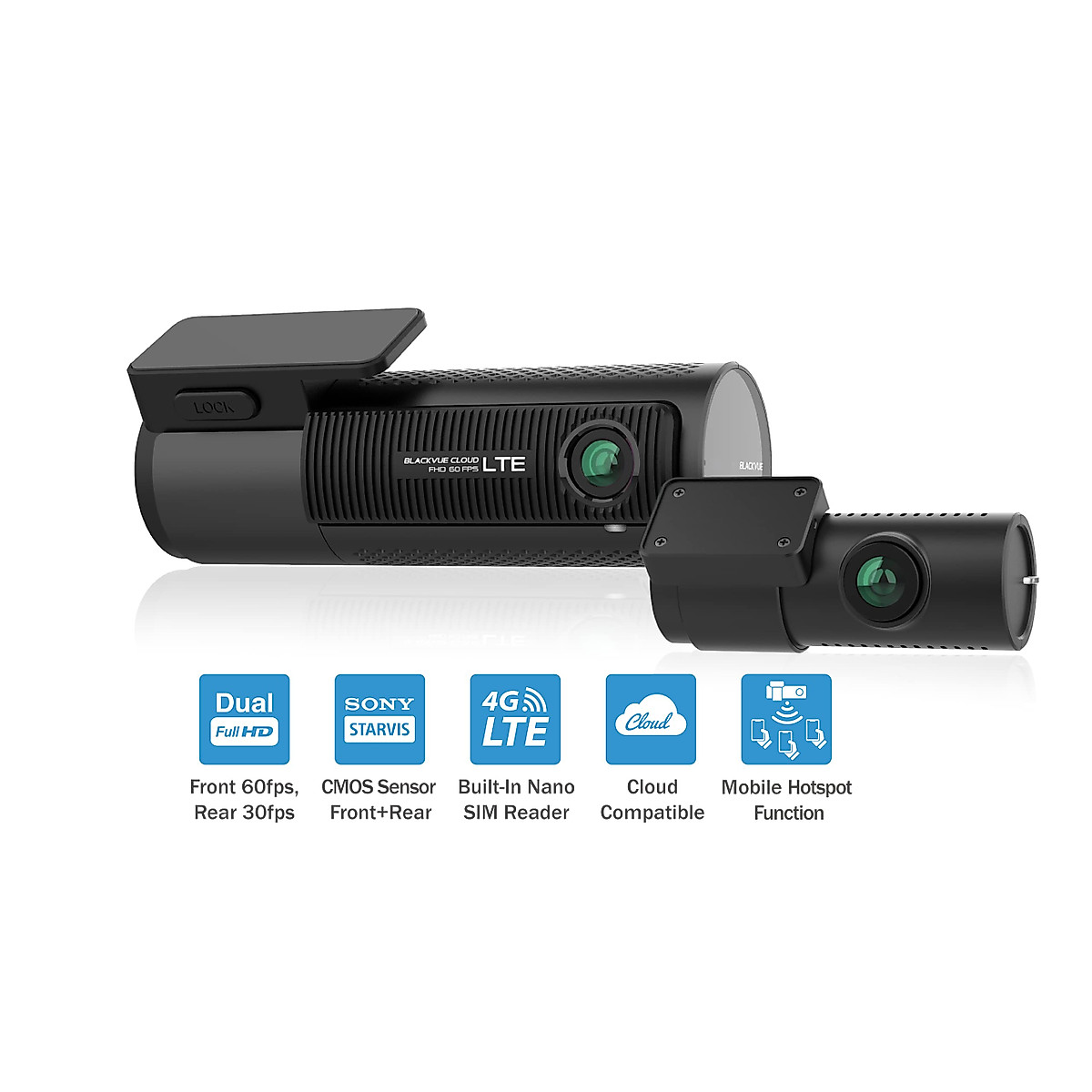 BlackVue DR750X-2CH LTE Plus with 32GB microSD Card | Easy Cloud connectivity with Built-in Nano SIM Card Reader | WiFi GPS, Cloud Connectivity| Dashcam Front and Rear| Made in Korea