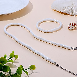 FASACCO Puka Shell Necklace Bracelets for Men Shell Necklace White Puka Shell Necklace Shell Bracelets Surfer Necklace with Extender Chain 16inch