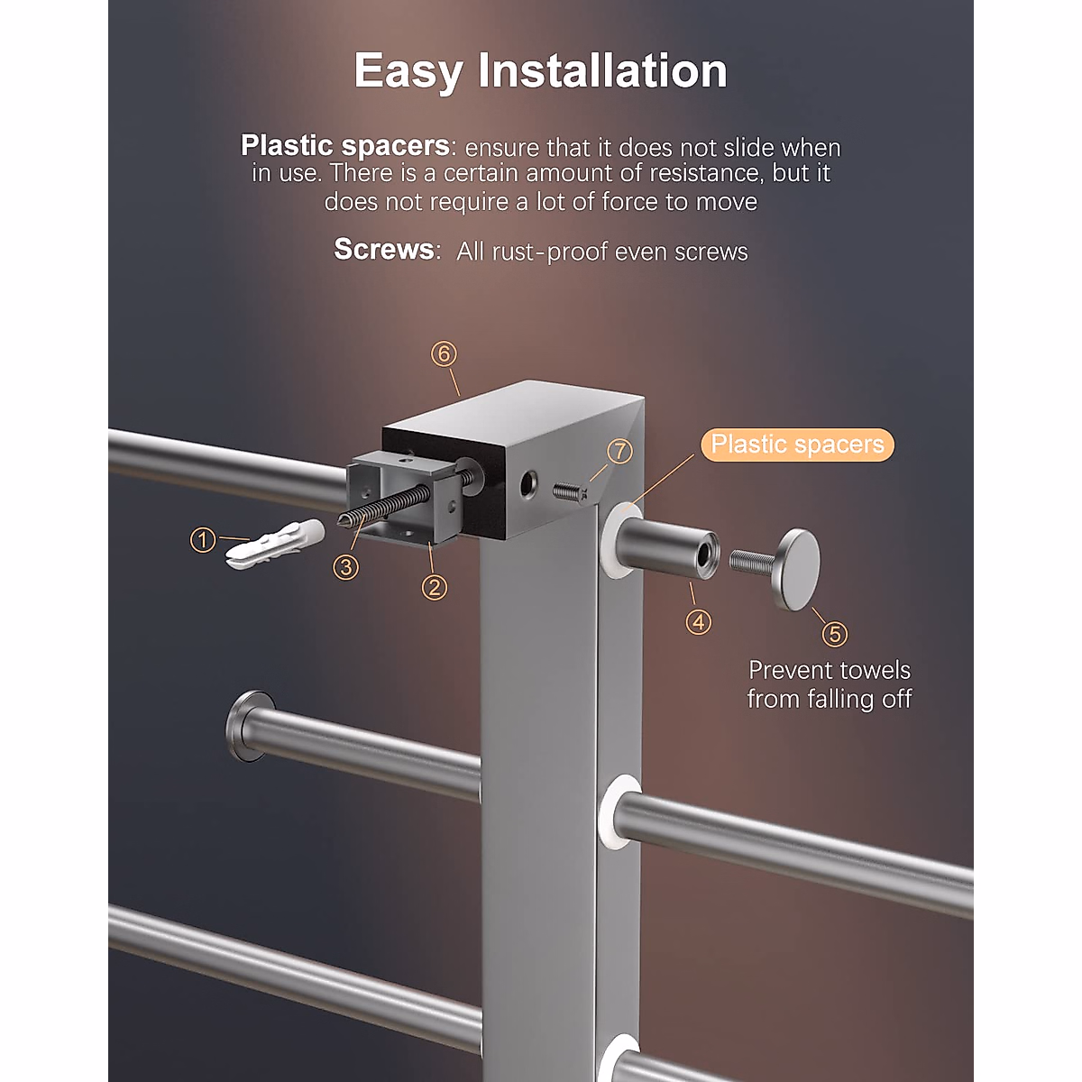 5-Tier Bridge Sliding Bathroom Towel Bar 16 Inch, ZUEXT Brushed Nickel Finished Stainless Steel Towel Holder Hanger, Wall Mounted Adjustable Hand Towel Rod for Washroom Kitchen, 1.5" Tube Towel Racks