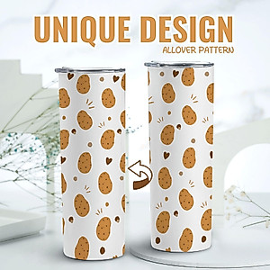 Onebttl Funny Potato Gifts for Potato Lovers, All-over Pattern Insulated 20oz Stainless Steel Skinny Tumbler with Straw and Lid