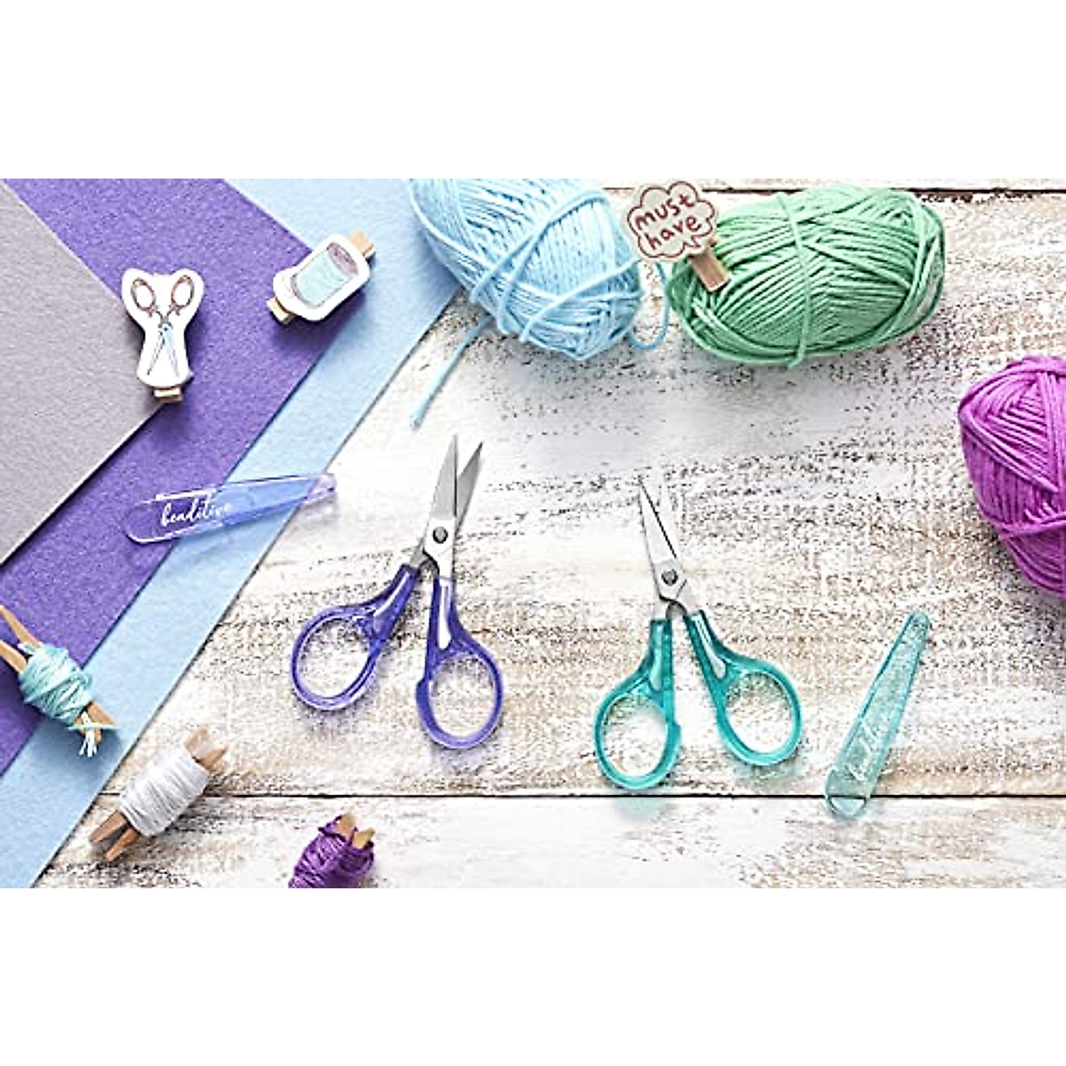 Beaditive Detail Craft Scissors Set (2 Pc.) Curved and Straight, Sharp, Compact | Sewing, Embroidery, Paper Cutting, Crafting | Stainless Steel | Protective Cover