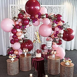 PartyWoo 140 pcs Burgundy and Pink Balloon Garland Kit, Burgundy, Ruby Red, Pastel Pink, Dusty Pink Balloons for Balloon Garland Arch Kit, Birthday Party, Baby Shower, Wedding