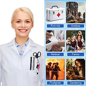 Enhon 6 Pack Nurse Tools Set, 2 Rechargeable LED Pen Lights with Two Sources and Pupil Gauge, One 6'' Trauma Bandage Shear and 3 Mini Highlighter Nurse Pen for Nurse, Nursing Student, Doctor (Black)