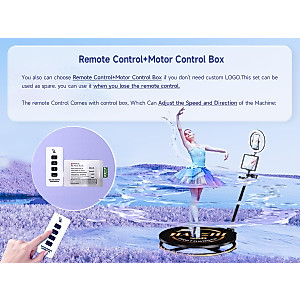 HARZHI 360 Photo Booth 57CM + 24V Battery, Automatic 360 Spin Camera Booth Machine for Parties Christmas Wedding with Free Logo Ring Light Accessories