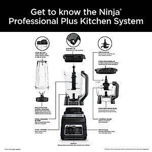 Ninja BN805A Pro Plus Kitchen System, 1400W, 5-in-1: Smoothies, Chop, Dough, Auto IQ, 72oz Blender Pitcher, 64oz Processor Bowl, 2x32oz Cups, Black