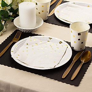 100-Pack Paper Placemats - Black Bulk Disposable Placemats, Colored Tabletop Mats with Wavy Scalloped Edge, Birthday Party Supplies, Graduation, Black Party Decoration, 14 x 10 Inches