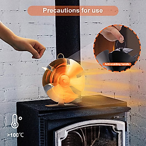 Ahageek Fire Fans for Stove, 6-Blades Stove Fan Silent Operation with Stove Thermometer for Wood/Log Burners/Fireplace Fan/Eco Friendly & Increased Efficient for Large Room