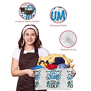 Storage Bins Cubes Waterproof Cloth Storage Basket, Paddle Go Jump the Lake Foldable Storage Bags for Shelf Closet Clothes Storage Organizers with Handles 15x11x9.5 in Summer Bush Forest Illuatraction