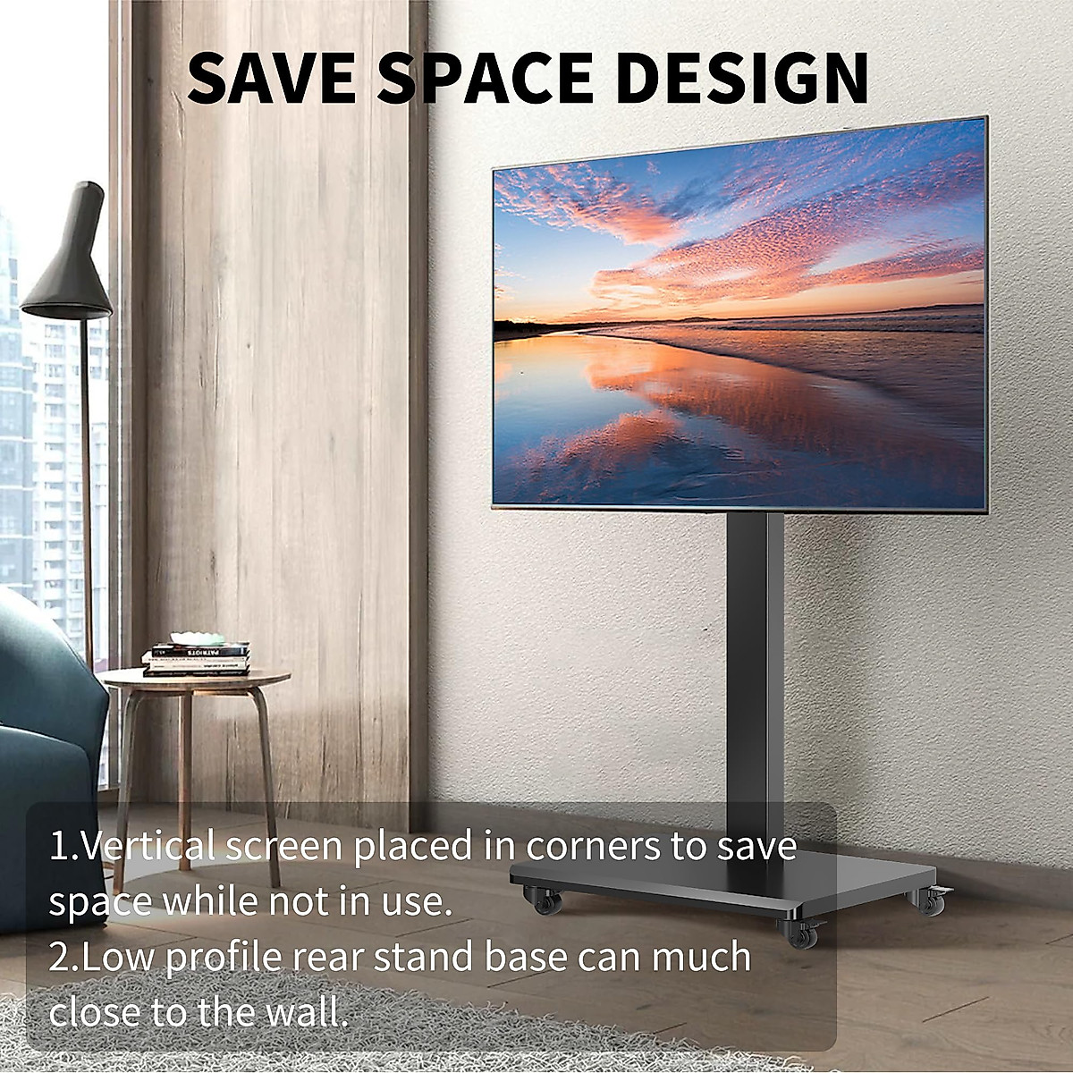 XINLEI Rotating Mobile TV Cart with Wheels Rolling TV Stand for 26-55" Flat Panel Screens TVs, Portrait to Landscape, Height Adjustable Floor Stand Base Max VESA 400x400mm