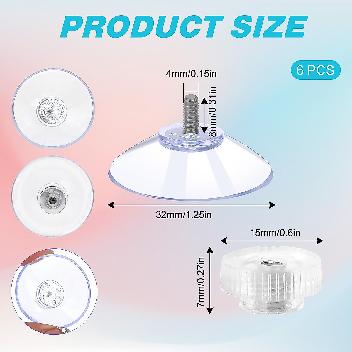6 PCS Suction Cups for Glass, 30mm Strong Suction Cup with Metal Screw Rods and Nuts Clear Pvc Heavy Duty Suction Cup Holder Plastic Sucker Pads Without Hooks for Bathroom Wall Door Window Car Shade