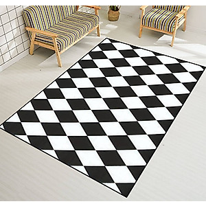Area Rug Non-Slip Floor Mat Black and White Diamond Shape Pattern Background Indoor Outdoor Living Room Kids Room Bedroom Carpet Runner Rug Home Decor Doormat Yoga Mat Patio Mat