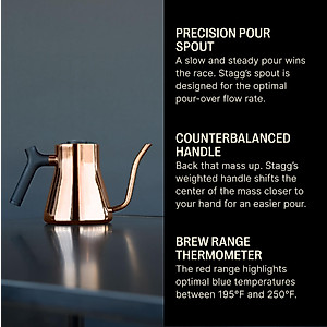 Fellow Stagg Stovetop Pour-Over Coffee and Tea Kettle - Gooseneck Teapot with Precision Pour Spout, Built-In Thermometer, Matte White, 1 Liter