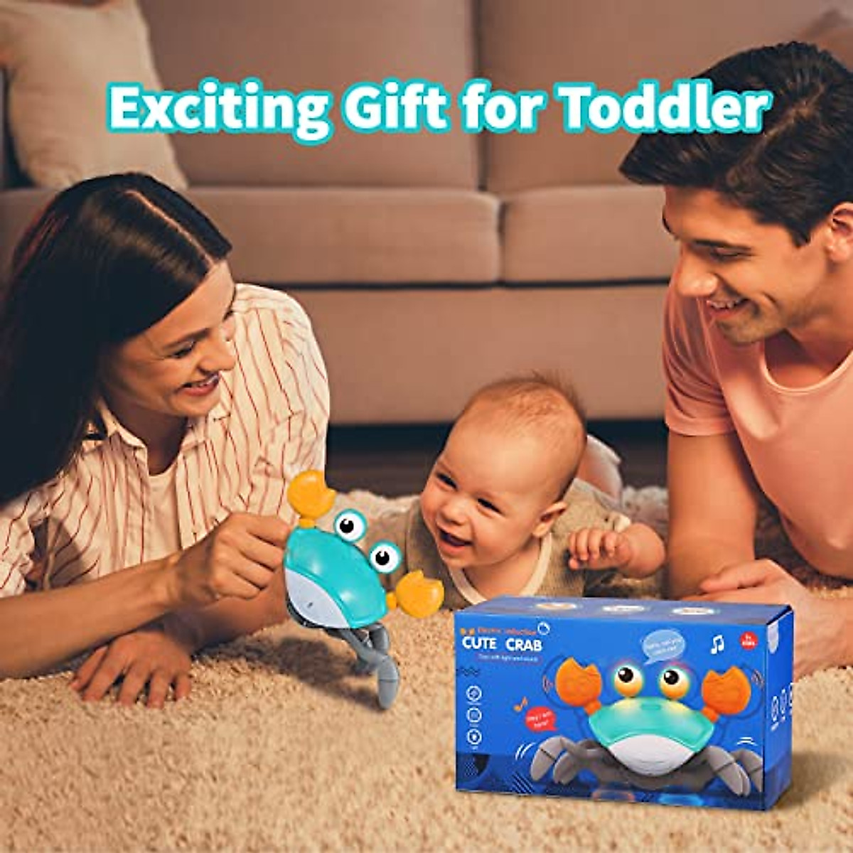 Aprilwolf Escape Crawling Crab, Tummy Time Baby Toys, Sensing Interactive Walking Dancing Toy with Music Sounds & Lights, Infant Fun Birthday Gift Toddler Boy Girl Pet Dog