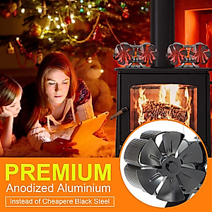 BestYiJo Fireplace Fan, (12 Blades) Wood Stove Fan Heat Powered Thermoelectric Fan,Heat Powered Fireplace Fan, 12 leaves Dual Head Stove Fan, Thermal power Wood Stove Fan for Wood Log Burner Stove