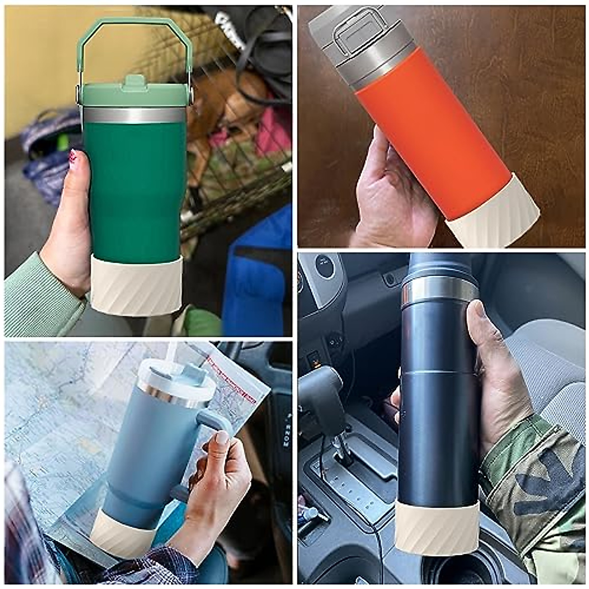 AIERSA 2Pcs Silicone Boot Sleeve for Stanley Quencher 40oz 30oz Tumbler with Handle,for IceFlow 20oz 30oz,Protective Water Bottle Bottom Bumper Cover for Stanley Cup Accessories, Cream