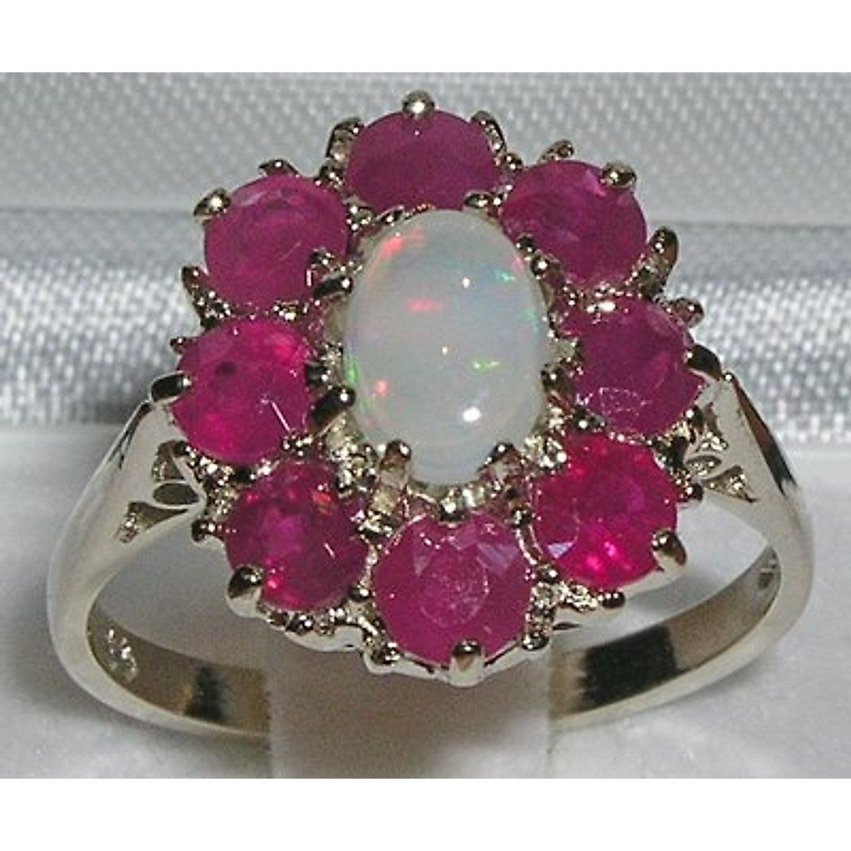 LetsBuyGold 925 Sterling Silver Real Genuine Opal and Ruby Womens Cluster Engagement Ring - Size 6