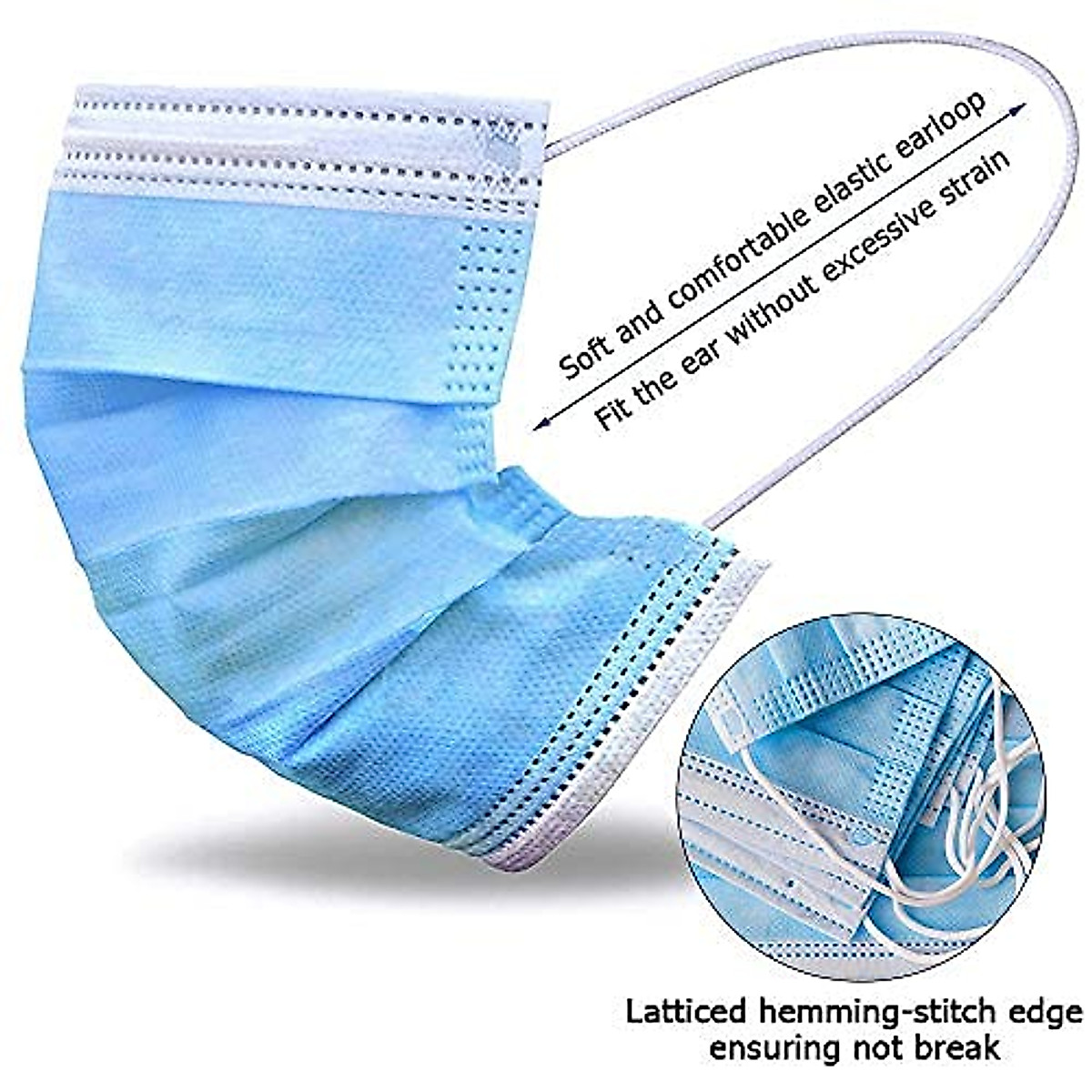 Disposable Face Masks, 3Ply with Adjustable Elastic Earloop, Comfortable Fitting & Easy Breathing, 50 Pcs