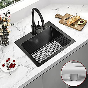 BURCHAIN 17 x 15 Inch Drop in Kitchen Sink Top mount Bar Sink 16 Gauge Stainless Steel Single Bowl Workstation with Sink Protector (Black)
