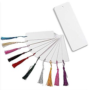 Teemico 96 Pcs Kraft Paper Blank Cardstock Bookmarks for DIY Projects and Gifts Tags, White, 5.9 by 2 inch (48Pcs Bookmarks with 48 Tassels)