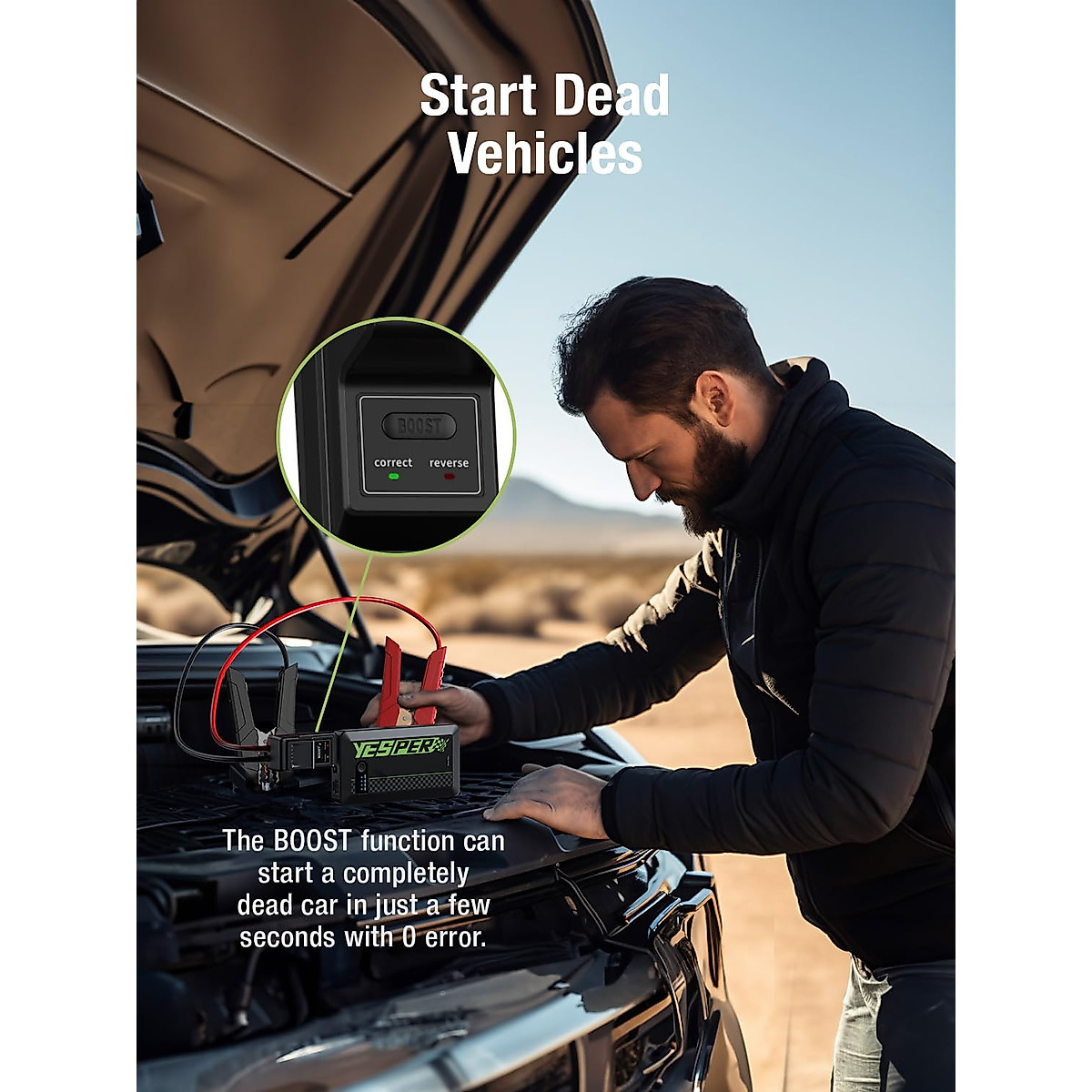 YESPER Jump Starter Portable,1500A Peak Car Jumper Starter Portable, Jump Box for Car Battery, 12V Auto Battery Booster Pack(Up to 6L Gas and 4L Diesel Engine)with Smart Safety Jumper Cable&LED Light