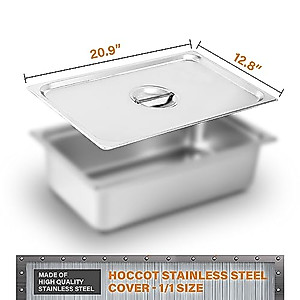 HOCCOT 6-Pack 1/1 Size Stainless Steel Steam Table Lid Full Size Solid Hotel Pan Cover Buffet Pan Lids Roasting Pans Cover with Handle Lid for 1/1 Steam Pan