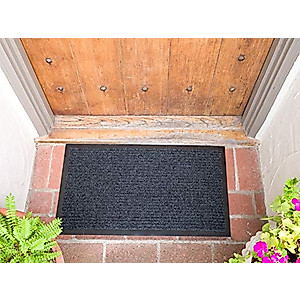 KAF Home Ribbed Door Mat, Durable Indoor Outdoor Entry Way Rug, Mud-Rooms, High Traffic Areas, Garages, Storefronts and Everyday Home Use, Gray Black