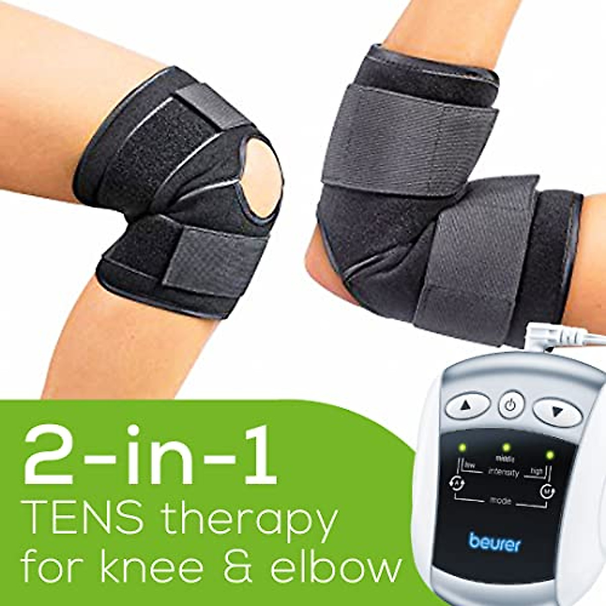 Beurer EM34 TENS Unit Muscle Stimulator, 2-in-1 Knee & Elbow TENS Machine, E-Stim Device for Knee Pain Relief with 25 Intensity Levels, Electric Massager with Universal Brace