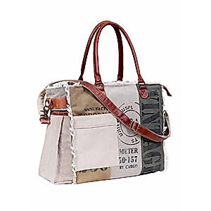 Ruzioon Upcycled Canvas & Cowhide Hand Bag, Canvas & Cowhide Weekender Bag, Canvas Tote Bag, Canvas Shoulder Bag for Women’s