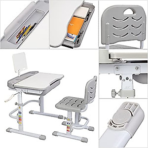 DCOT Desk and Chair Set Height Adjustable Student Study Table Books and Reading Shelves for School Boys and Girls (Color : E, Size : As Shown)