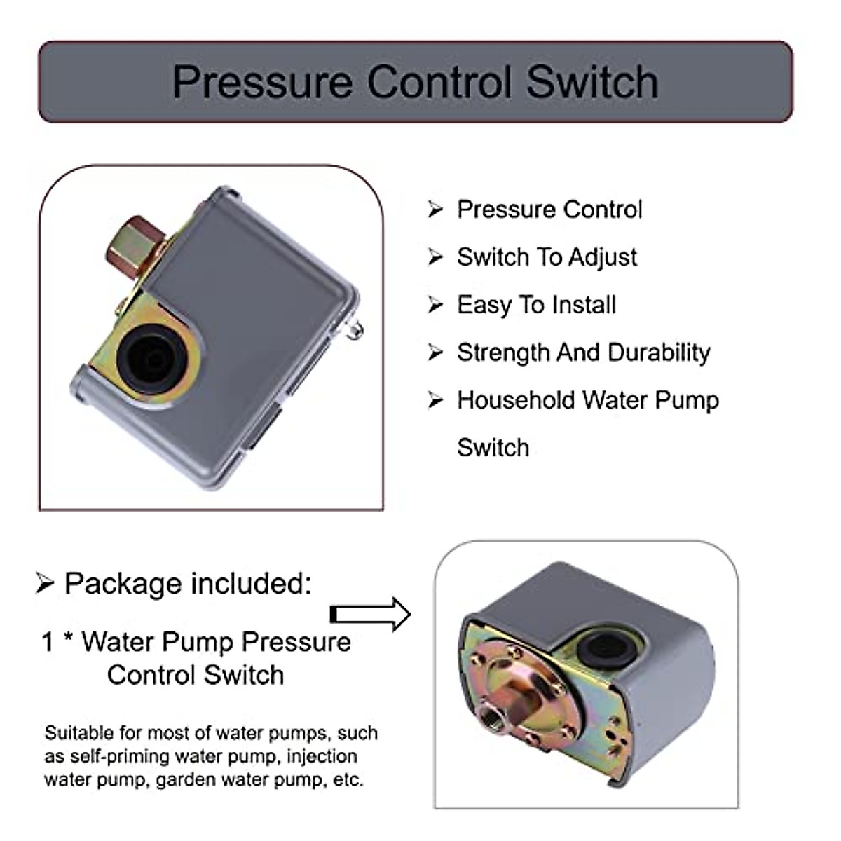 1/4" Water Pump Pressure Control Switch,Adjustable Double Spring Water Pressure Control Water Well Pressure Control Switch For Home and Garden