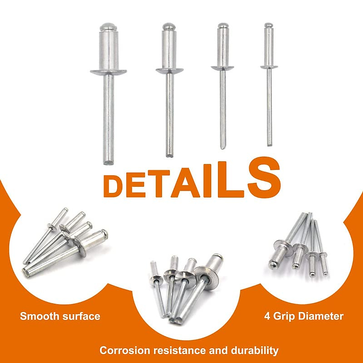 ISPINNER 100pcs 3/16" x 1/2" Aluminum Blind Rivets, 4.8 x 12.7mm Pop Rivets, Pack of 100 (Silver)